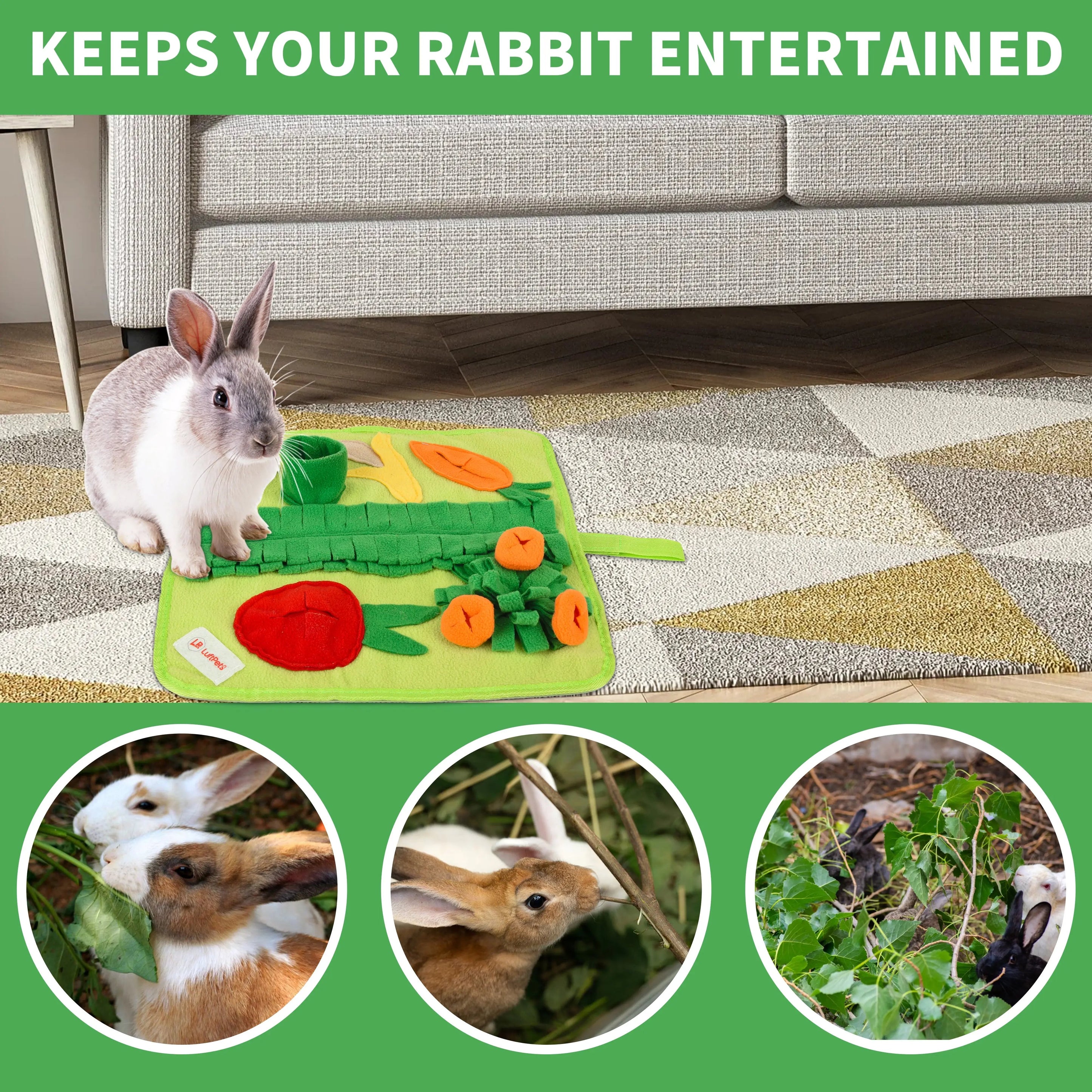 Rabbit Foraging Mat: Interactive Veggie Patch & Snuffle Mat for Bunnie ...